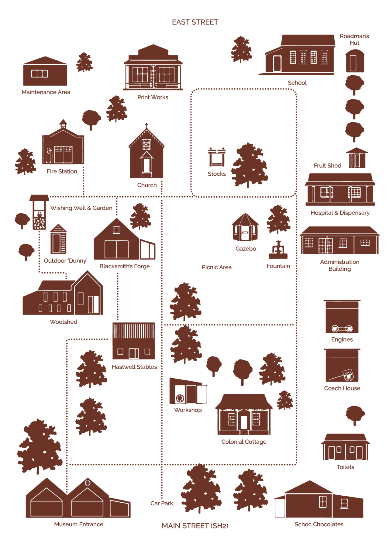 The Village Map | Historic early settler village Greytown | Cobblestones